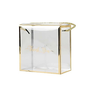 Efavormart 25 Pack Gold Trimmed Clear PVC Favor Boxes with Rope Handles and Thank You Print, Transparent Portable Candy Gift Boxes - 5.5"x5.5"