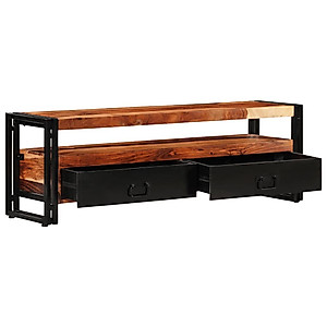 Vintage Industrial TV Stand with 2 Drawers and Media Shelf Storage Rustic Solid Wood Metal Frame Retro TV Cabinet Unit Antique Style Living Room Furniture