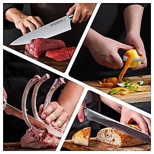 Knife Set, 18 Pcs Kitchen Knives Set with Block, Sharp German Stainless Steel Knife Block Set, Professional Chef Knives Set for Kitchen with Serrated Steak Knives Set, Sharpener & Finger Guard, Black