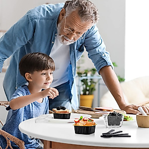 100 Pcs Cupcake Liners with Lids,5 oz Disposable Square Cupcake Pans with Plastic Aluminum Foil Mini Cake Pans for Dessert Bread for Party Wedding Birthday Kitchen (Silver,5 oz) (Black Gold,5 oz)