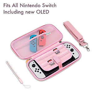 BelugaDesign Moon Switch Carrying Case | Pastel Hard Travel Shell Compatible with Nintendo Switch Standard Lite OLED | Cute Moon Silhouette Heart Magic Bow Design (Pink)
