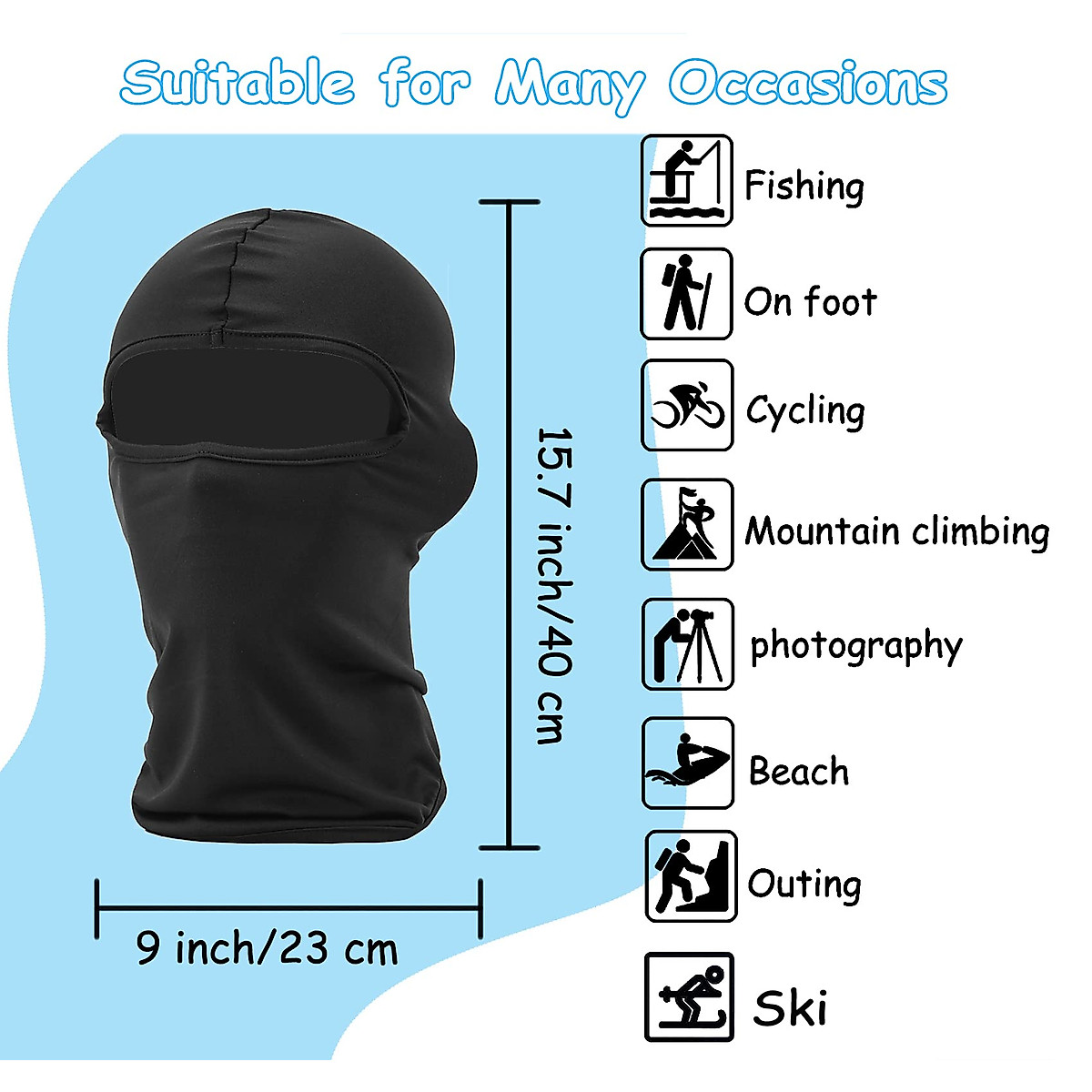 JANSONG Balaclava Face Mask Face Cover UV Sun Protection Ski Mask Skiing, Snowboarding Windproof Cycling Fishingfor Women Men Outdoor Sports Black
