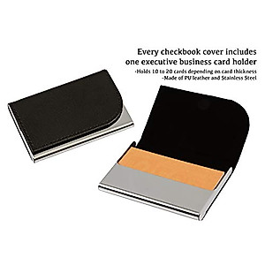2Fold Zippered Business Check Binder 7 Ring for 3-Up Business Size Checks with Extra Business Card Case - PU Leather Deluxe 7 Ring Checkbook Binder Portfolio with 600 Check Capacity and Storage