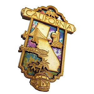 California Souvenir Magnets, Carved Wood Kitchen Decor for Fridge, Whiteboards, 3.25 Inches