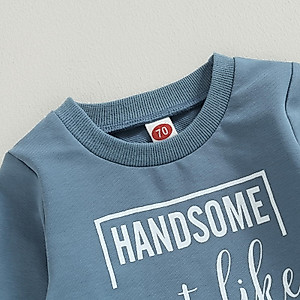 YINGISFITM Toddler Baby Boy Fall Clothes Dads Boy Letter Crewneck Sweatshirt Long Sleeve Shirt Top Pants Winter Outfit Set (like my dad blue, 0-6 Months)