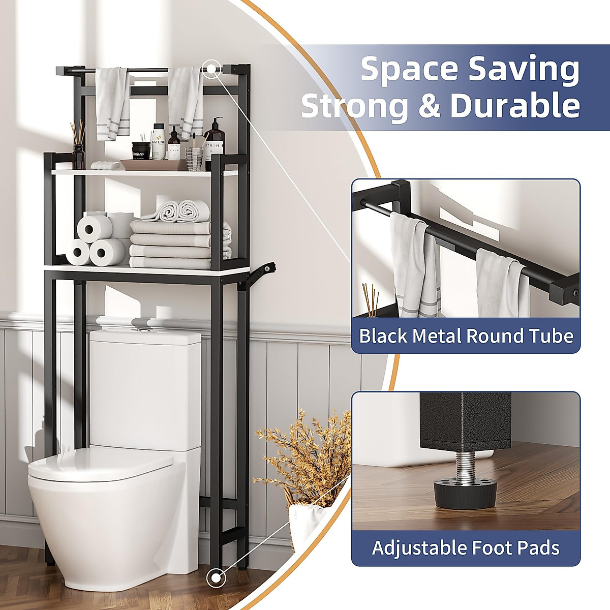 Aquzee Bathroom Shelf Over Toilet, Heavy Duty Space Saving 3-Tier Storage Shelving Rack Organizer