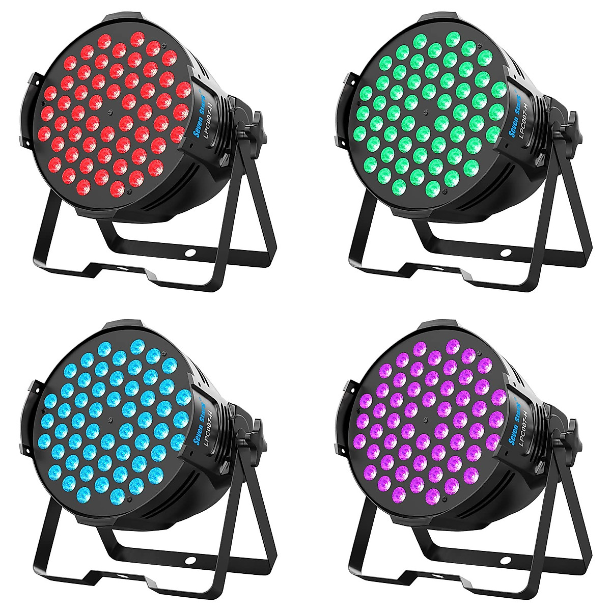 Seven Stars LED Stage Lights Sound Activated, RGB DMX Stage DJ Lights Sound Activated, LED Par Lights Party Wash Lights for Parties, Church, Concert, Wedding, Bar, Club Stage Lighting (4 Pack)