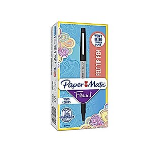 Paper Mate Flair Felt Tip Pens, Ultra Fine Point (0.4mm), Black, 12 Count