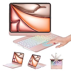 NOKBABO iPad Air 11 inch case with Keyboard (M2) 2024, 360 Swivel, Pencil Holder, Keyboard for iPad Pro 11 inch 4th/3rd/2nd/1st & iPad Air 6th/5th/4th 10.9 inch - Rose Gold