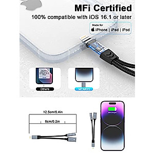 iPhone Headphone and Charger Adapter 2-in-1 Lightning to 3.5mm AUX Audio + Lightning Charger Splitter Dongle for iPhone 14/13/12/11 Pro Max/Pro/Plus/Mini/XR/XS/8/7 Plus-Apple MFi Certified