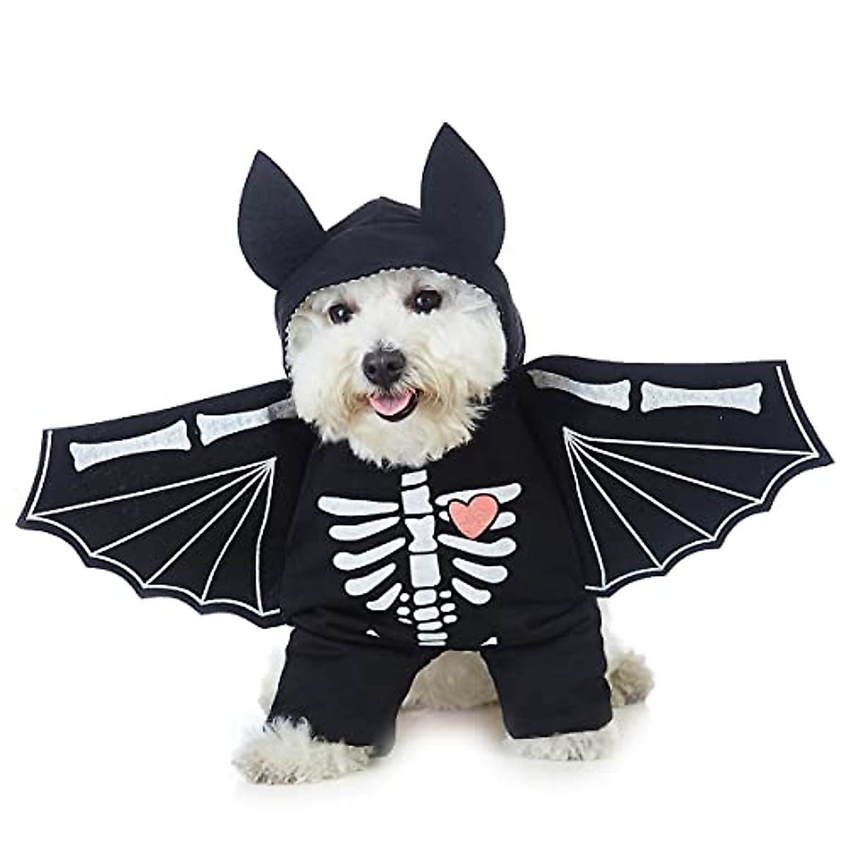 Coomour Dog Halloween Costume Pet Bat Clothes Puppy Halloween Cosplay Hoodies Cat Skull Shirts (L)