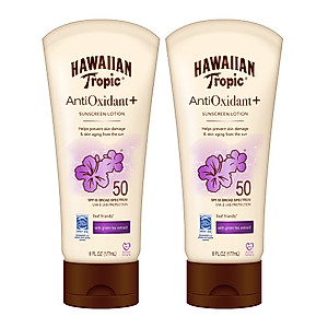 Hawaiian Tropic Skin Defense Sunscreen Lotion SPF 50, 6oz | SPF 50 Sunscreen Lotion with Green Tea Extract, Sunscreen Body Lotion, Oxybenzone Free Sunscreen, 6oz each Twin Pack