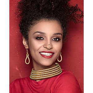 Hicarer 5 Pieces African Jewelry for Women, African Statement Choker Layered Collar Necklace Tribal Style Earrings Bracelet Faux Nose Rings Nose Cuffs Hoop African Jewelry for Ladies(Gold)