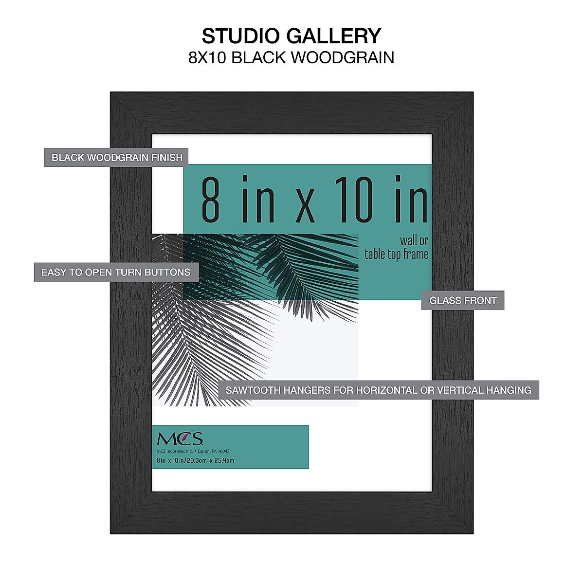 MCS Studio Gallery 8x10 Picture Frame Black Woodgrain, Vertical & Horizontal Wall Hanging & Easel for Tapletop Display, Rectangle Photo Frame for Photos, Posters & Art Prints (1-Pack)