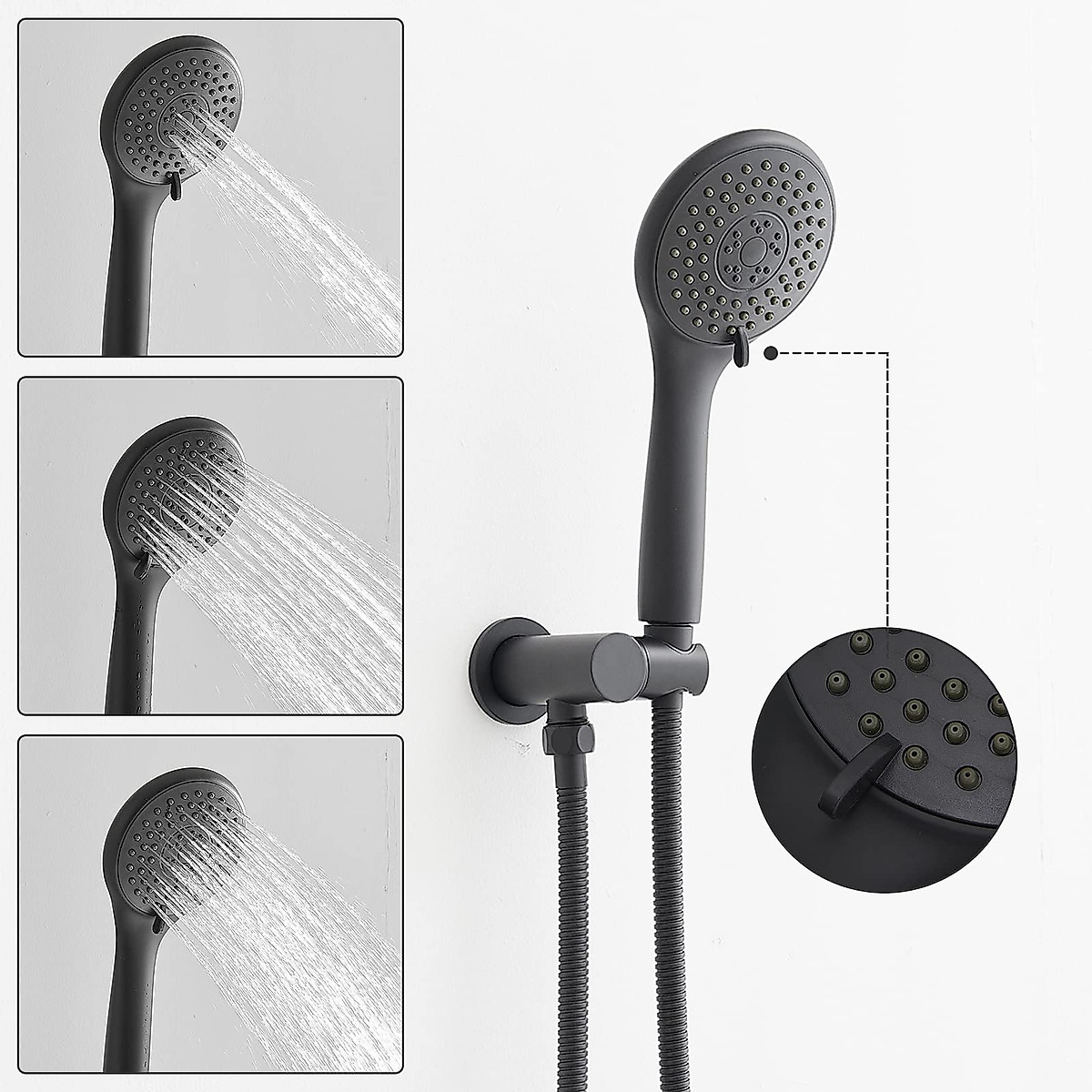 BWE Black Shower Faucet Luxury Rain Mixer Shower Combo Set Wall Mounted Shower Kit Rainfall Shower Head System Rough-in Valve Body and Trim Included