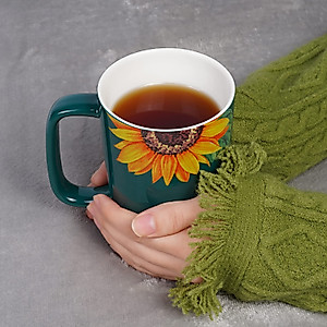 Sunddo Ceramic Tea Cup with Infuser and Lid for Loose Tea Sunflower Mug Tea Lovers Gifts for Women Green