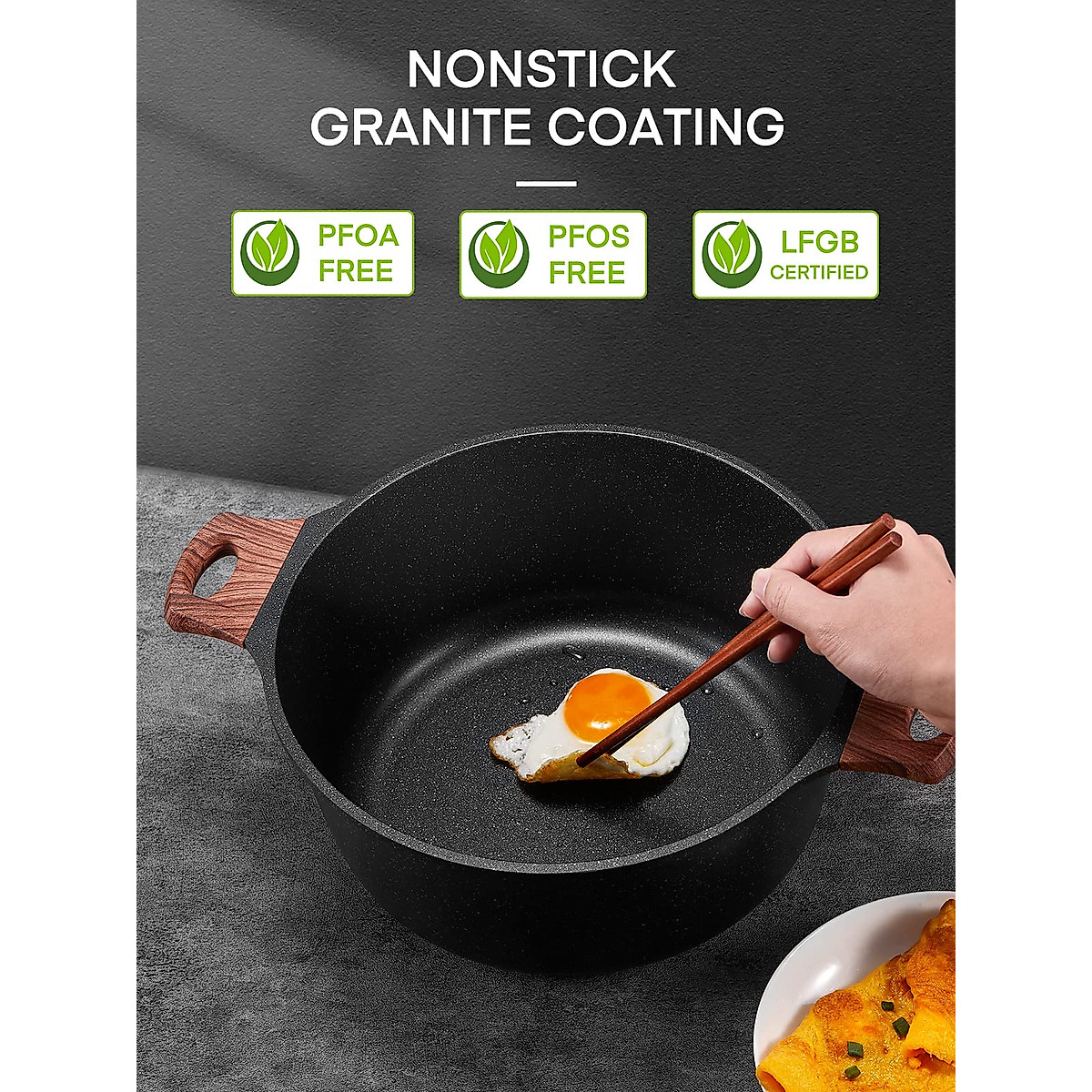 D.Perlla Stock Pot 6-Quart With Glass Lid, Nonstick Granite Aluminum Soup Pot, PFOA free, Dishwasher Safe and Oven Safe Cooking Pot, Induction Pot Compatible with all Stoves, Large Capacity for Stock