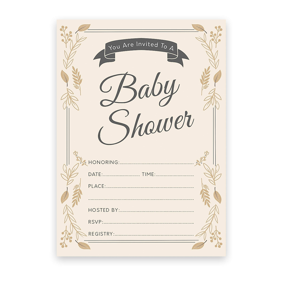 Simple-Glee Baby Shower Invitations Kit - 25 Gender Neutral Rustic Invites, Prediction and Advice Cards, Diaper Raffle Tickets - comes with Envelopes