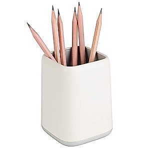 YOSCO Pen Holder Stand for Desk Cute Two-tone Pencil Cup Pot Desk Organizer Makeup Brush Holder (White)