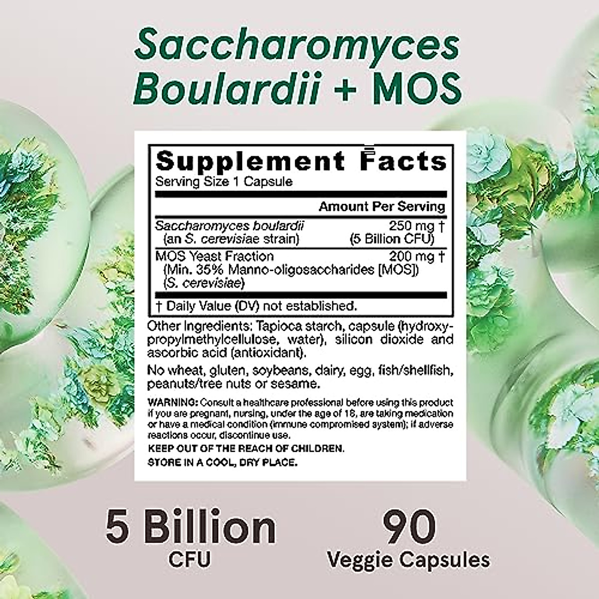 Jarrow Formulas Saccharomyces Boulardii Probiotics + MOS 5 Billion CFU Probiotic Yeast for Intestinal Health Support, Gut Health Supplements for Women and Men, 90 Veggie Capsules, 90 Day Supply