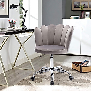 Bellemave Armless Office Cute Desk Chair, Home Office Desk Chair w/ Wheels, Velvet Vanity Chair, Adjustable Swivel Mid-Back Task Chair for Small Space, Living Room, Make-up, Study, Gray Shell Chair
