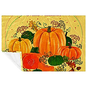 Autumn Pumpkin and Mushroom Prints Soft Warm Cozy Blanket Throw for Bed Couch Sofa Picnic Camping Beach, 150×100cm