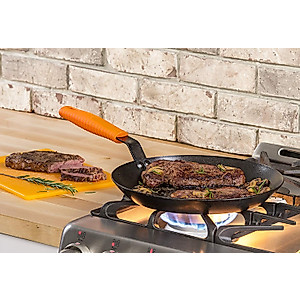 Lodge CRS10 Carbon Steel Skillet, Pre-Seasoned, 10-inch & ASCRHH61 Silicone Hot Handle Holders for Carbon Steel Pans, Orange