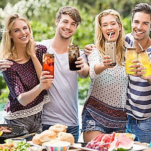 Moretoes 16oz 4pcs Glass Cups with Lids, Drinking Glasses Set with Bamboo Lids