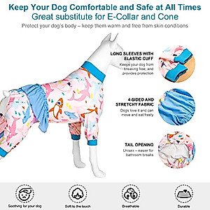 LovinPet Large Dog Shirt Pajamas - UV Protection, Post Surgical Recovery Pajamas, Lightweight Stretchable Fabric, Big Bites Pink Print, Large Dog Pajamas, Undershirt for Dog Dresses,Pink 3XL