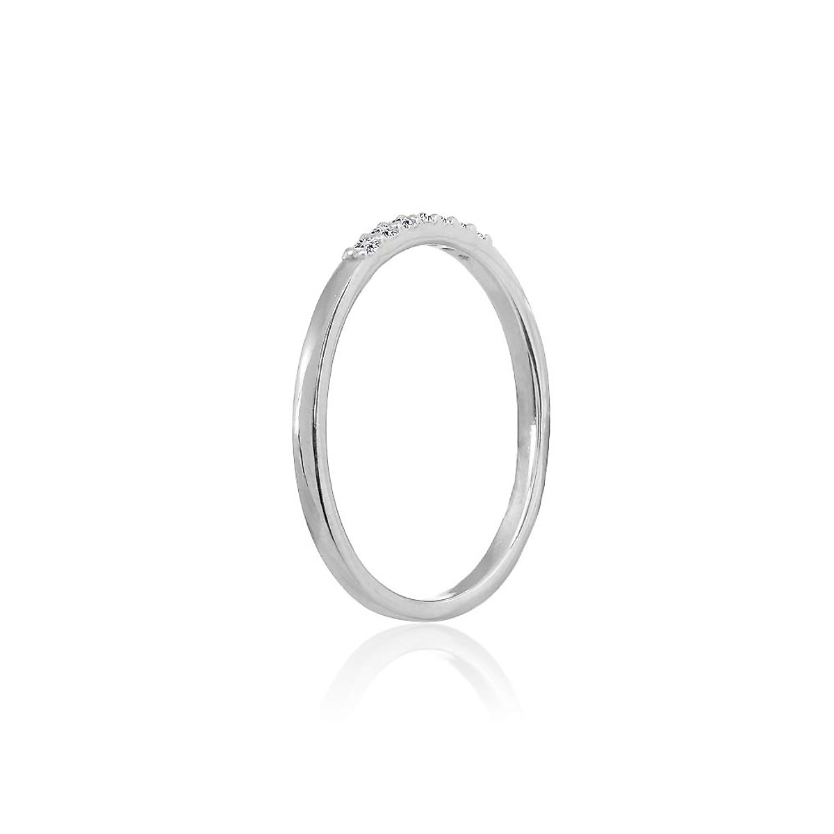 Hoops & Loops Sterling Silver Polished Cubic Zirconia Round Stackable Thin Band Ring, Size 8