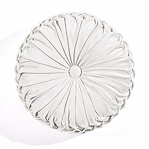 Lush Decor Round Pleated Soft Velvet Decorative Pillow, 1 Count (Pack of 1), White