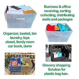 REUSEPAC Postal Mail Tote Nestable Box, Storage Bin Container, Laundry Basket for Home and Business, Corrugated Plastic, Lightweight, Heavy Duty, Foldable,10 Gal (nWhite 4 Pack)