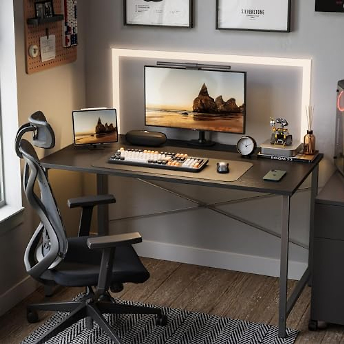 CubiCubi Small Computer Desk 40 Inch Home Office Multipurpose Writing Desk with Extra Storage Rack and Moveable Shelf, Brown