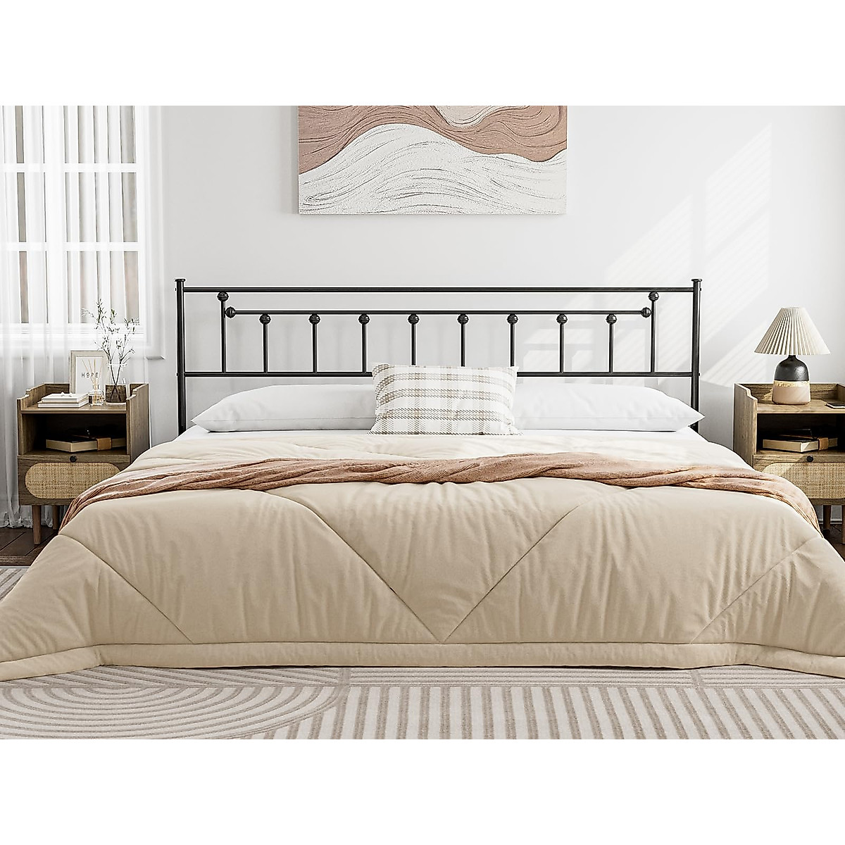 IKIFLY Metal King Size Headboard, Sturdy Steel Headboard Only for King Size Bed, Rustic Farmhouse Style, Easy Assembly, Attach Frame, Black/King