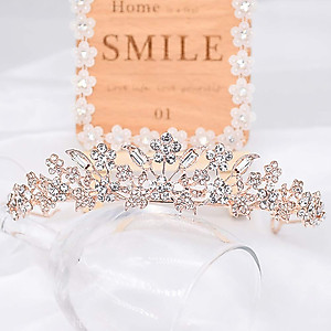 Rhinestone Crystal Tiaras and Crowns Headband For Women Birthday Pageant Wedding Prom Princess Crown (A-003-2 Rose gold)
