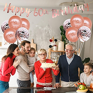 Happy 60th Birthday Banners Women, Rose Gold 60th Birthday Decorations Kit with Happy 60th Birthday Banner Bunting 12Inch Happy 60th Birthday Confetti Balloons for 60th Birthday Party Supplies