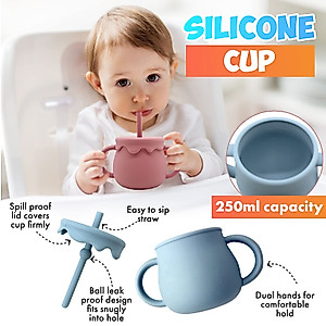 Mishall Baby Feeding Set – 10-Pcs Baby Heavy-Duty Supplies Set with Suction Plates, Bowls, Fork, Spoon, Baby Bibs – Food-Grade Silicone Utensil Set – Self-Feeding Supplies for Babies and Toddlers-Blue