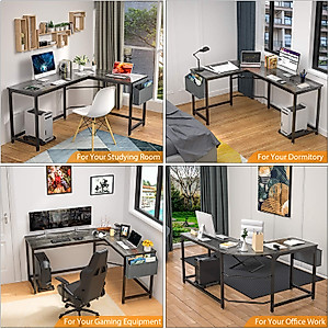 Homfio L Shaped Desk 58’’Computer Corner Desk Gaming Desk PC Table Writing Desk Large L Study Desk Home Office Workstation Modern Simple Multi-Usage Desk with Storage Bag Space-Saving Table, Black Oak
