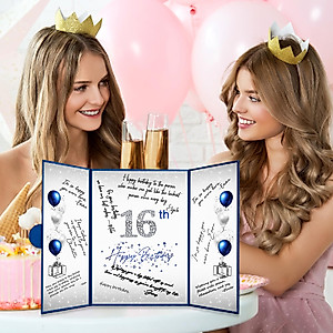 Crenics 16th Birthday Decorations for Boy or Girls, Creative 16th Birthday Guest Book Alternative, Blue and Silver 16 Birthday Signature Book 18 x 12 inch, Great Sweet 16 Birthday Gifts