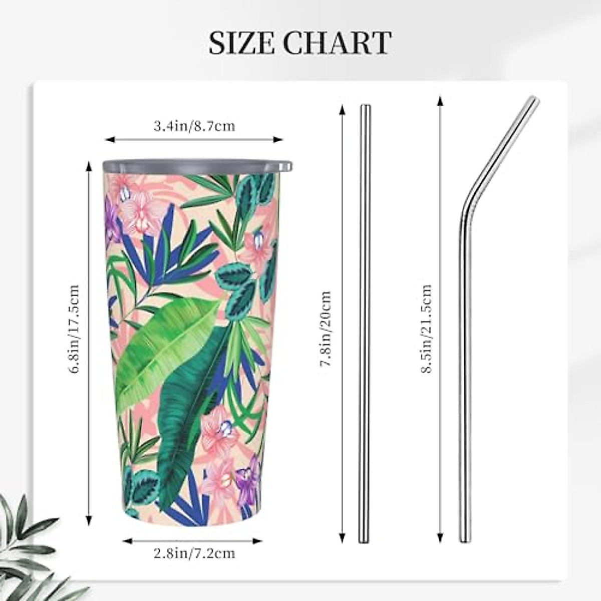 IYERSKD Palm Tree Leaf Pattern 20 oz Stainless Steel Tumbler Vacuum Insulated Leakproof Travel Mug for Car Office Gym