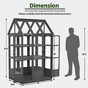MCombo Wooden Greenhouse, Outdoor Greenhouse with Adjustable Roof Vent and 6 Lockable Door for Backyard/Outdoor Use, (48 x 38.8 x 83.9 Inches) 0851 (Dark Grey)