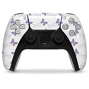 WraptorSkinz Skin Wrap compatible with Sony PS5 DualSense Controller Pastel Butterflies Purple on White (CONTROLLER NOT INCLUDED)