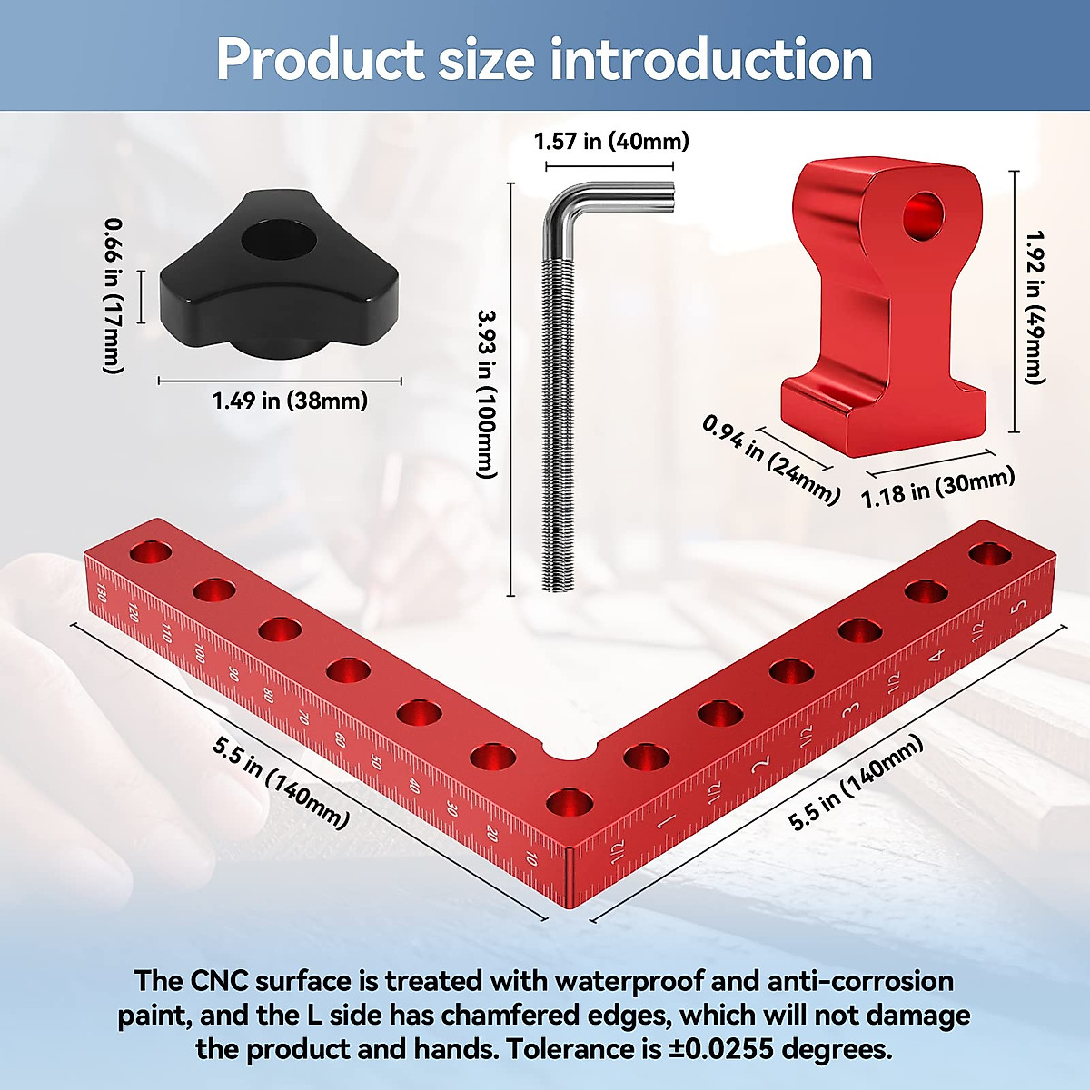 Mikego 90 Degree Clamp, Corner Clamp, Right Angle for Woodworking, 4 Pack 5.5"x 5.5" Aluminum Alloy Woodworking Corner Clamps, for Picture Frame, Cabinet, Drawers with 4 Clamps & Gaskets and Gloves