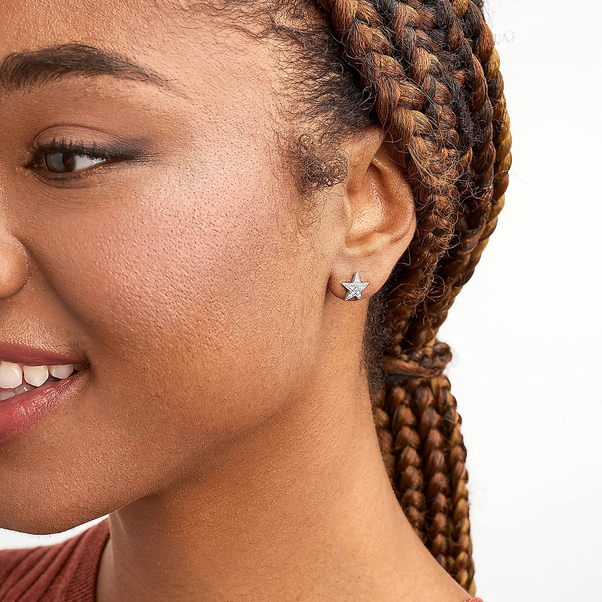 MORGAN & PAIGE 925 Sterling Silver Cubic Zirconia Pave Star Stud Earrings