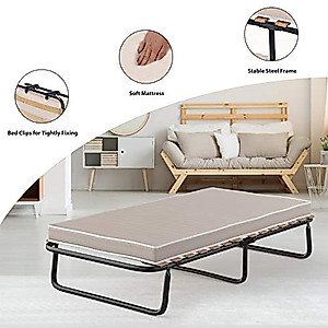 Giantex Folding Rollaway Bed with Mattress for Adults, Cot Size Portable Guest Bed with Memory Foam Mattress for Bedroom Office, Fold up Bed with Steel Frame & Wood Slats, Easy Storage, Made in Italy