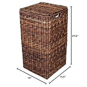 BIRDROCK HOME Seagrass Square Laundry Hamper with Removable Bag - Handwoven with Durable Abaca Fibers - Long Lasting Laundry Bin Storage for Dirty Clothes - Organizer Basket Use for Bedroom & Bathroom