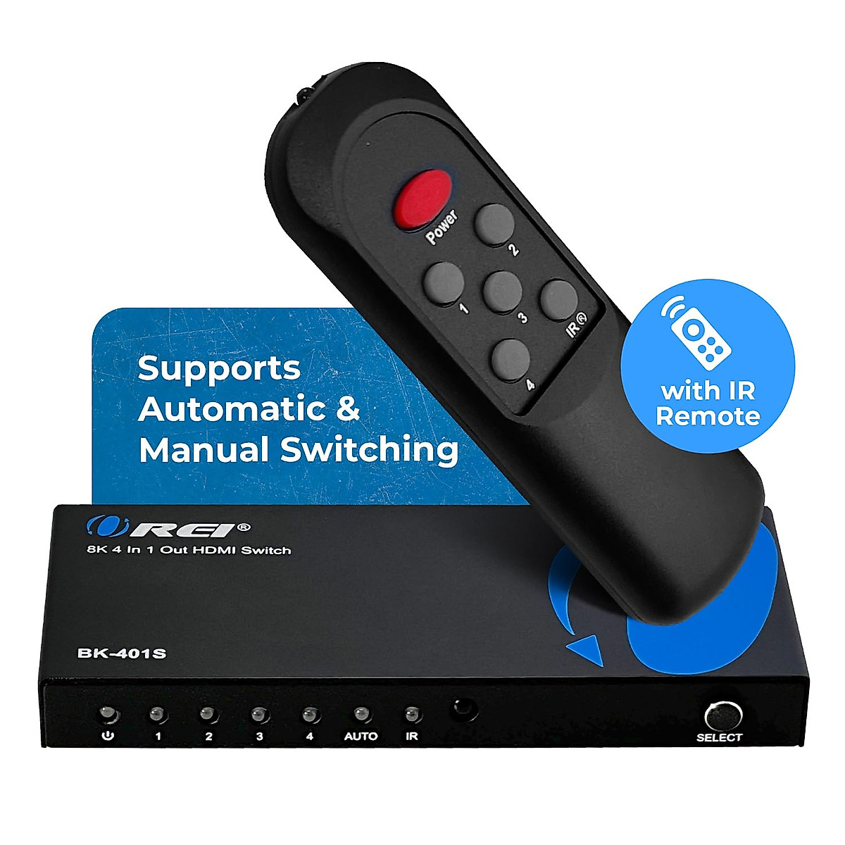 OREI 8K HDMI 2.1 Switch 4x1, Switcher UltraHD Supports Upto 4K @ 120Hz VRR, Dolby Vision, ALLM, Audio SwitchingPS5, Xbox, Gaming, Remote Contorl IR HDCP 2.3 CEC