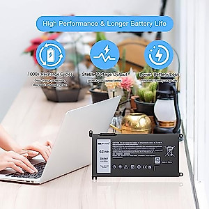 MYIYAE 42Wh WDX0R Replacement Laptop Battery for Dell Inspiron 15 5568 5567 5570 7579, 11.4V WDXOR Standard Rechargeable Li-ion Battery for Dell Inspiron 13 7378 Latitude 3180 3380 3590 Vostro 5581