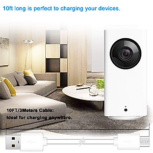 SIOCEN 3PCS 10FT Flat Micro USB Cable Power Extension Cord for Wyze Cam, WyzeCam Pan,Yi Cam,YI Dome Home Camera,Oculus Go,Kasa,Nest Cam,Netvue,Blink,Indoor Security Surveillance Camera Charging Cable