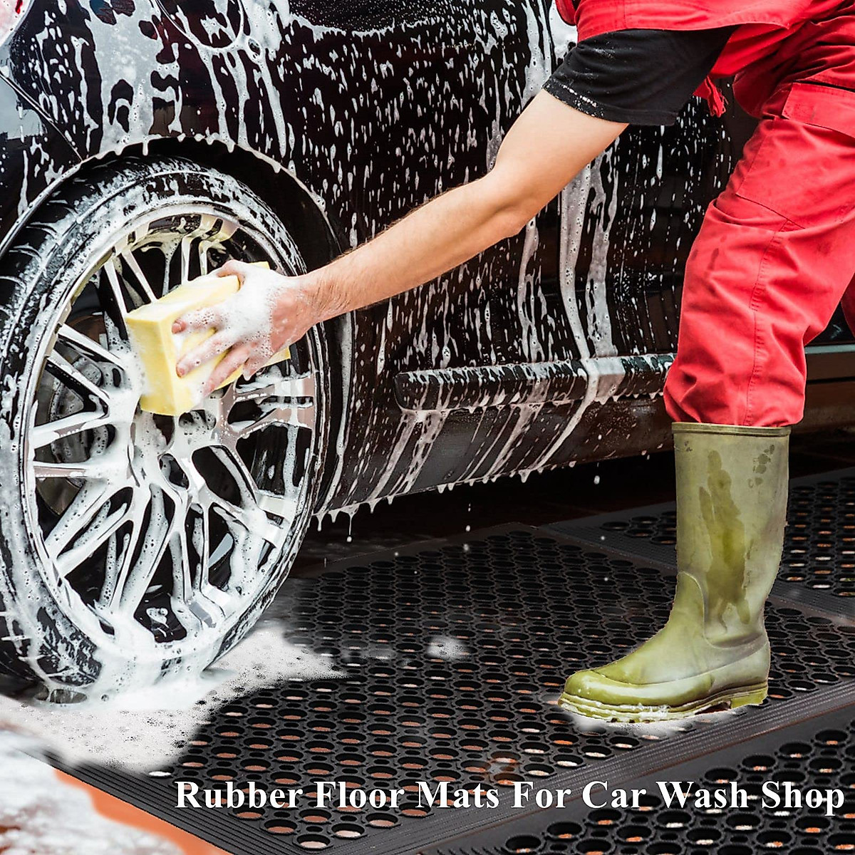 Rubber Floor Mat Anti-Fatigue Non Slip Floor Mats 36" x 60" New Commercial Heavy Duty Drainage Rubber Kitchen Mat Black Bar Floor Mat